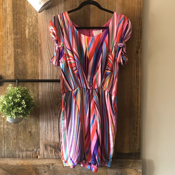 Line & Dot | Dresses | Line Dot Rainbow Striped Silk Mini Dress | Poshmark